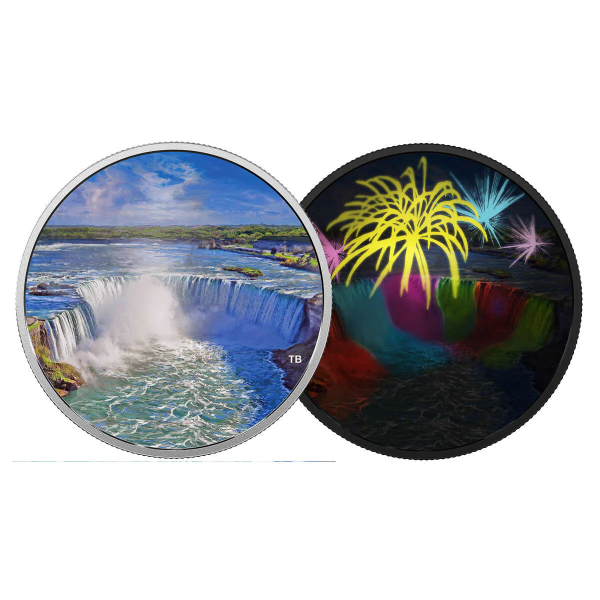 2 oz 2018 $30 Fireworks at the Falls - Pure Silver Coin with black lig ...