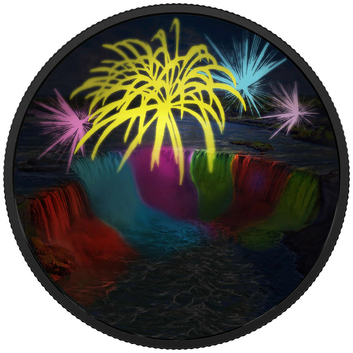 2 oz 2018 $30 Fireworks at the Falls - Pure Silver Coin with black lig ...
